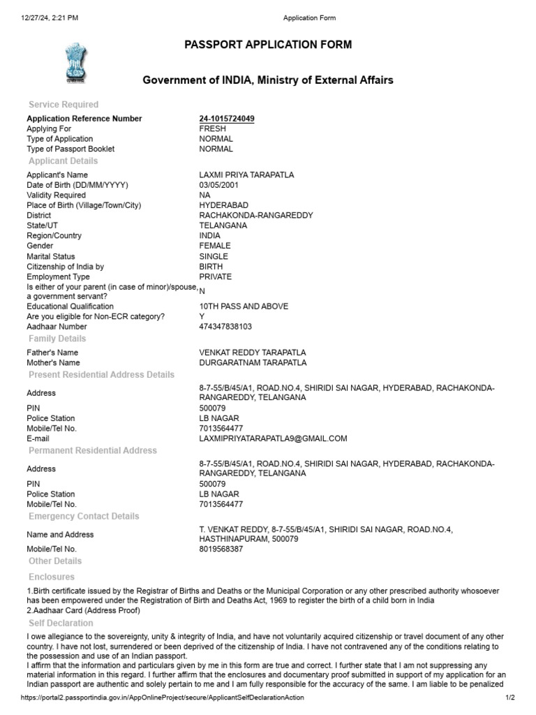 India Passport Application Form | PDF | Passport | Government And ...