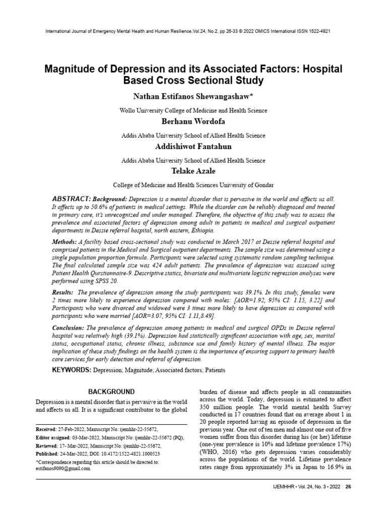 Magnitude of Depression and Its Associated Factors Hospital Based Cross ...