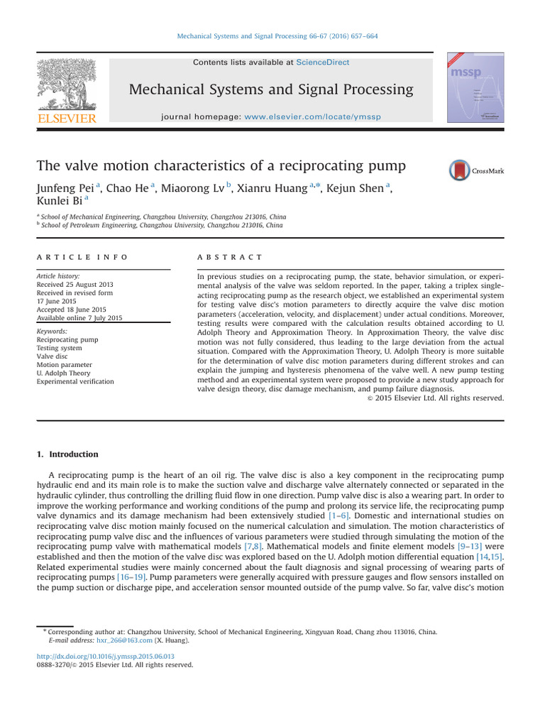Valve Motion Analysis in Reciprocating Pumps | PDF | Pump | Valve