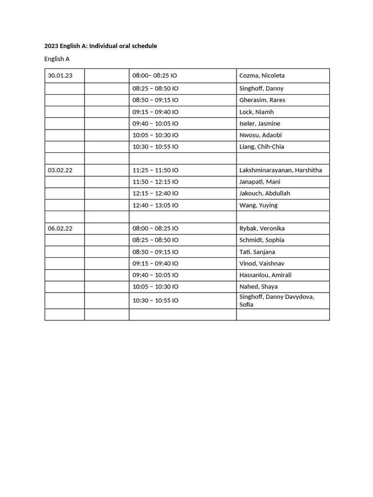 DP2 English A IO Schedule | PDF