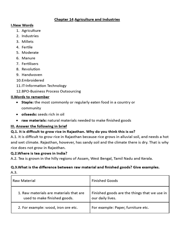 SST 4 CH 14 Agriculture and Industries Notebook Work | PDF ...