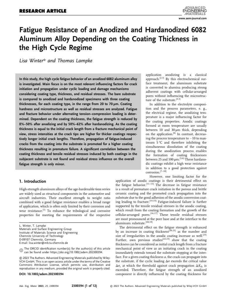 Fatigue Resistance of An Anodized and Hardanodized 6082 Aluminum Alloy ...