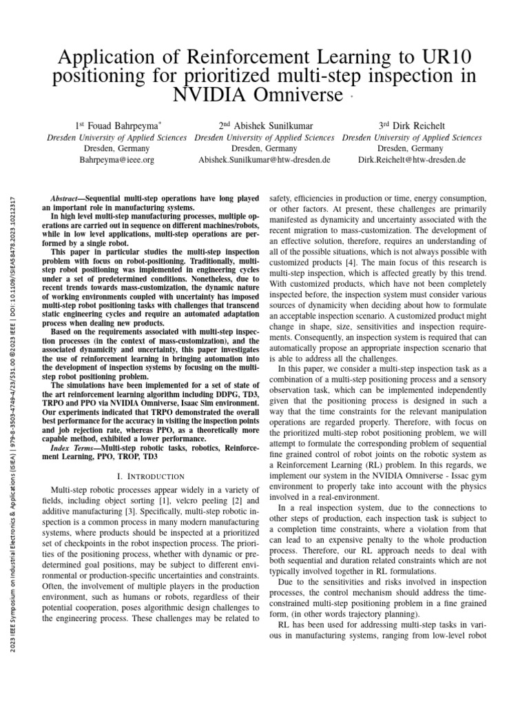 Application of Reinforcement Learning To UR10 Positioning For ...