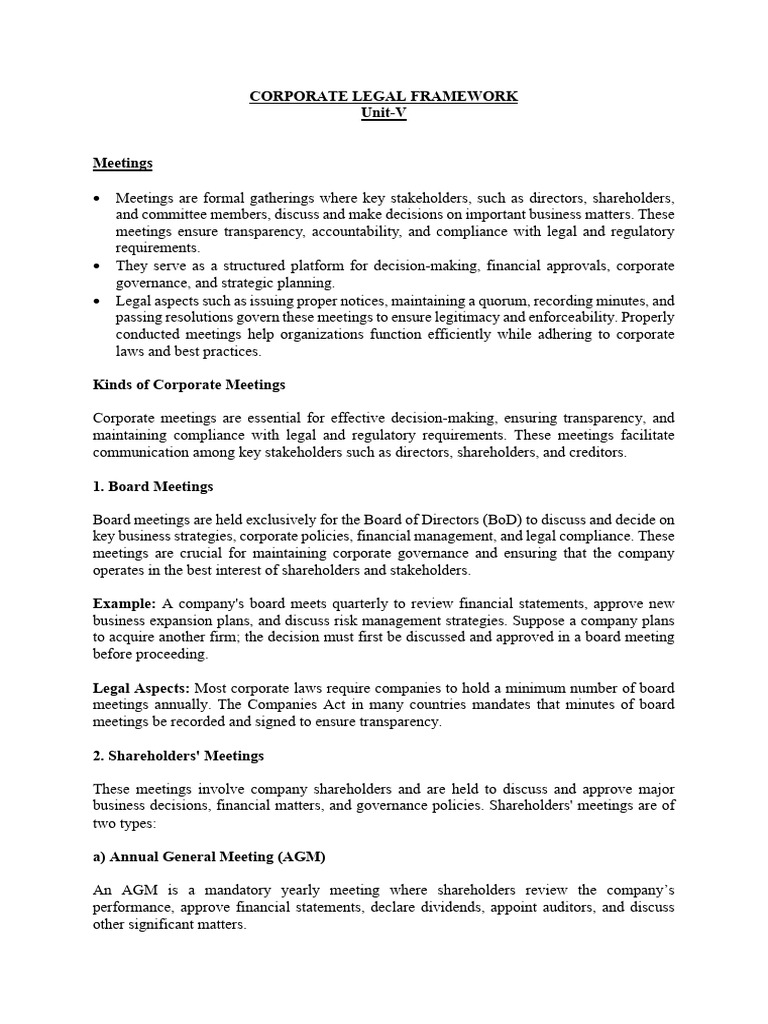 CORPORATE LEGAL FRAMEWORK Unit-V | PDF | Articles Of Association ...