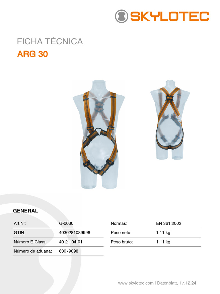 Ficha Tecnica Arnes Skylotec | PDF