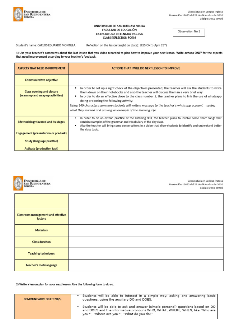Carlos Montilla Reflection 1 | PDF | Grammatical Tense | Teachers