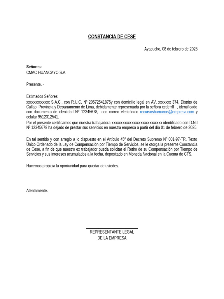 Constancia de Cese Laboral | PDF