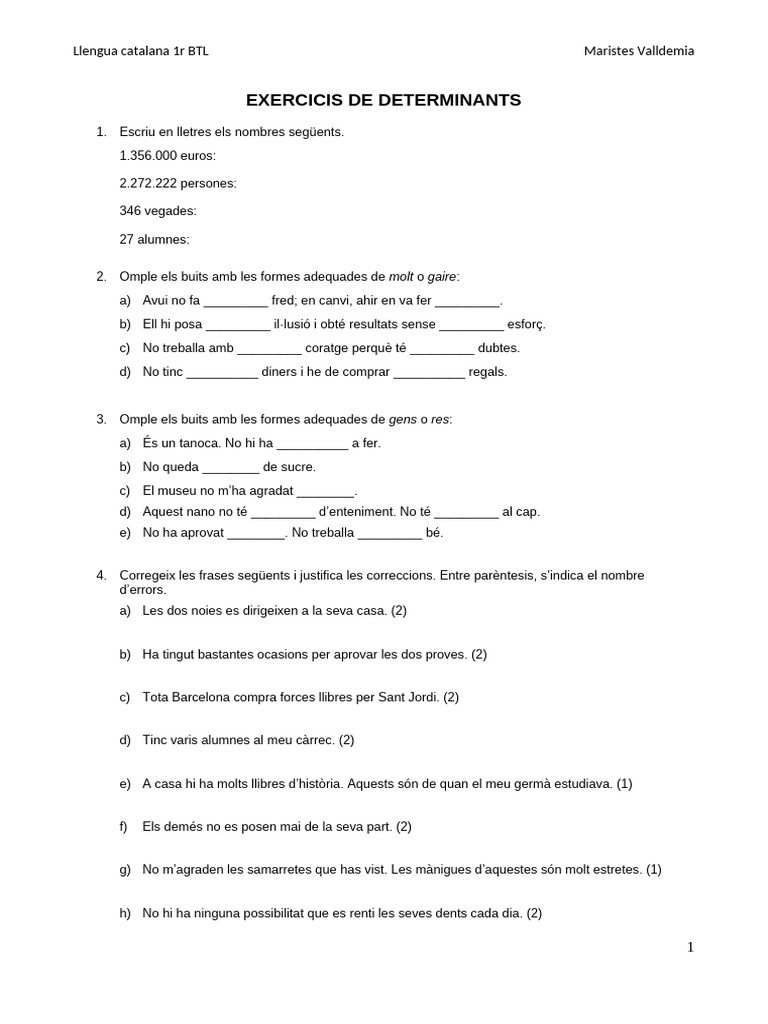 Exercicis Determinants | PDF