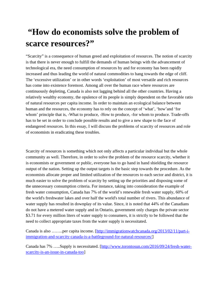How Do Economists Solve The Problem of Scarce Resources | PDF ...