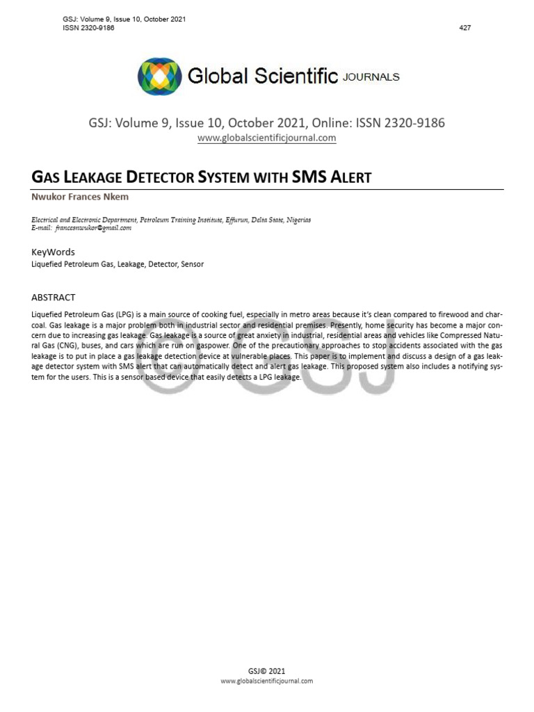 Gas Leakage Detector with SMS Alert System | PDF | Natural Gas | Sensor