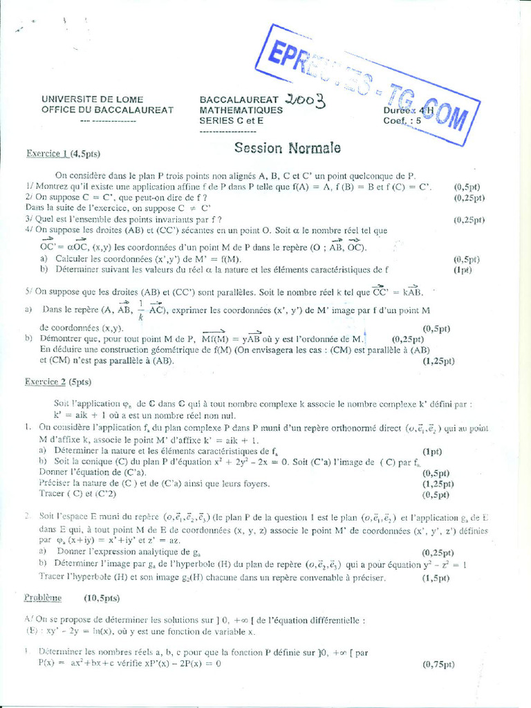 Bac C e Math 2003 | PDF