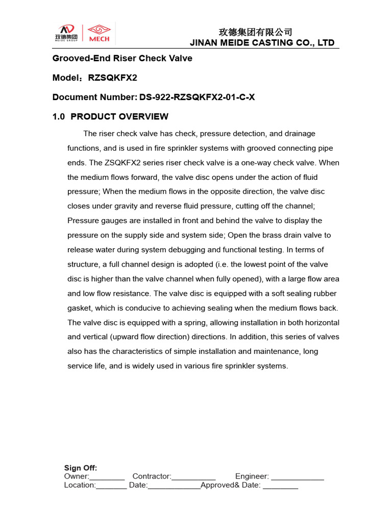 Riser Check Ficha Tecnica | PDF | Valve | Materials