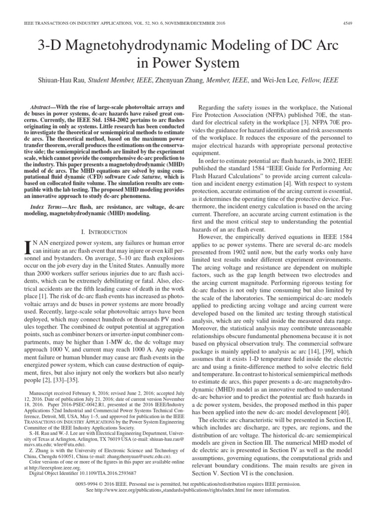 3-D_Magnetohydrodynamic_Modeling_of_DC_Arc_in_Power_System | PDF | Electric Arc ...