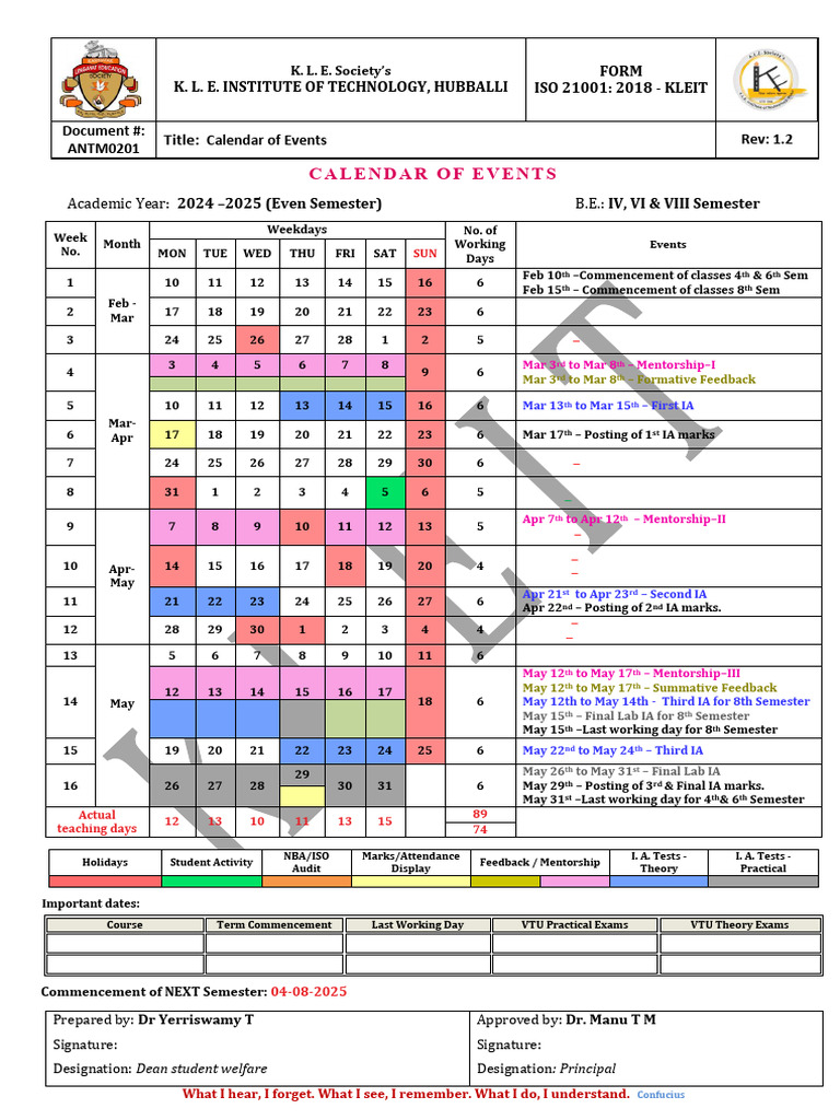 4th 6th and 8th Sem Tentative COE 2024-25 | PDF