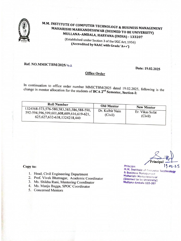 Office Order For BCA - 2nd Sem. | PDF