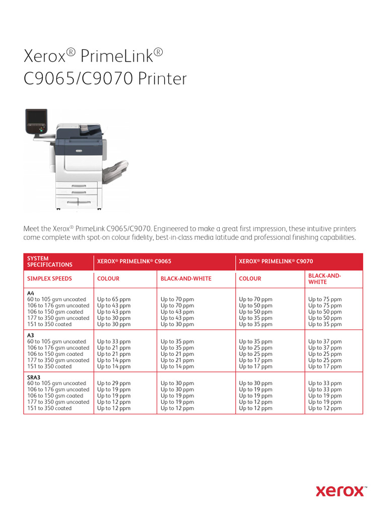 Xerox PrimeLink C9070 Specification | PDF | Printer (Computing ...