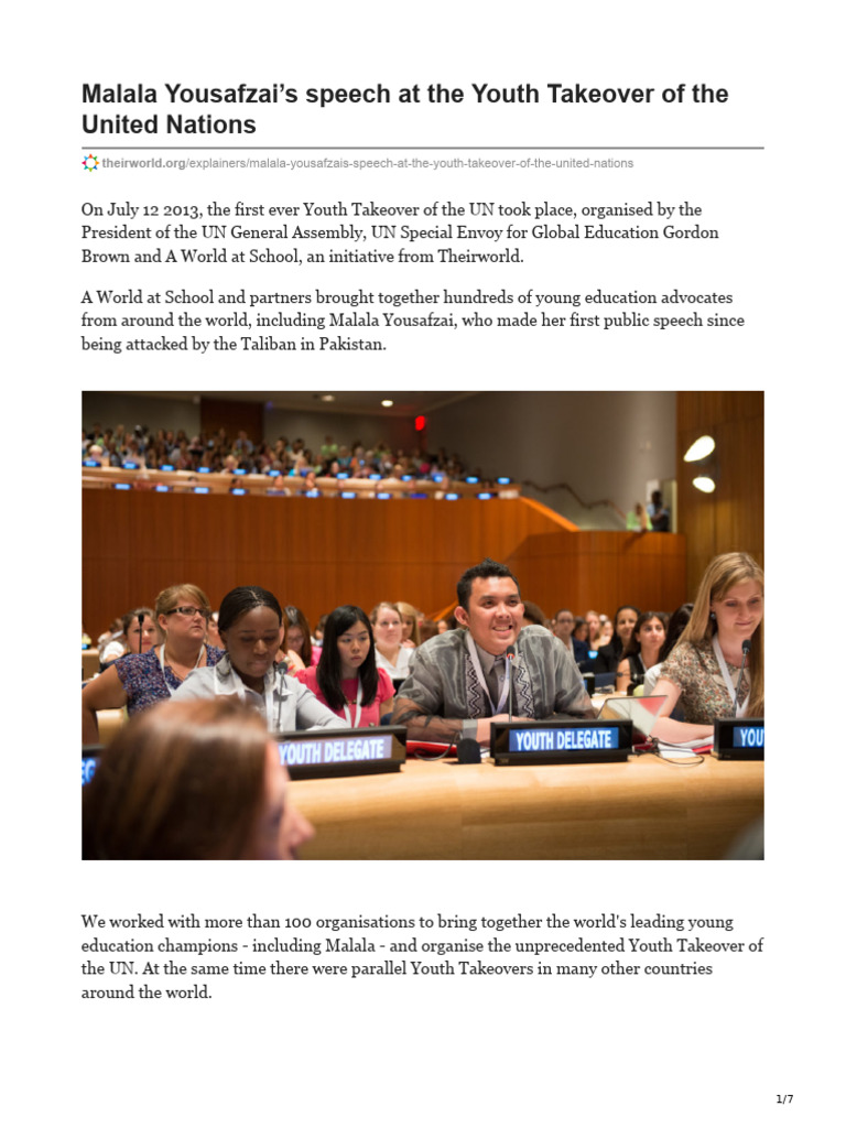 theirworld.org-Malala Yousafzais speech at the Youth Takeover of the ...
