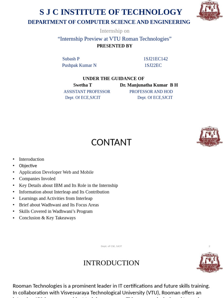 VTU Internship Insights and Key Takeaways | PDF | Databases | Communication