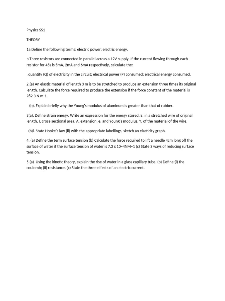 Physics SS1 Test | PDF