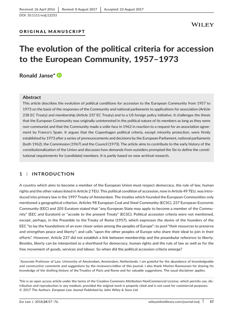 Political Criteria for EU Accession 1957-1973 | PDF | European Economic ...