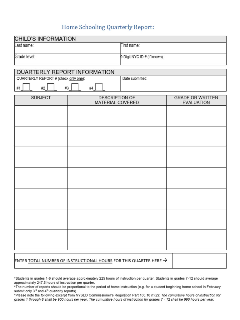 NYC Home Schooling Quarterly Report | PDF