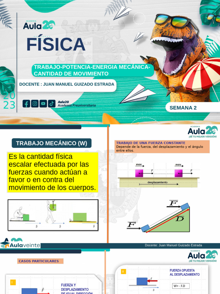 Aula 20 Repaso 2023-I Sem 2 Trabajo Potencia Energia Mecanica Cantidad ...