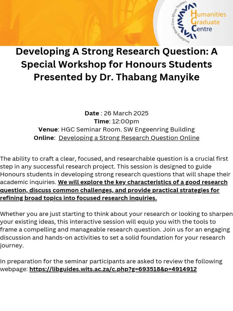 Developing A Strong Research Question For Honours Students | PDF