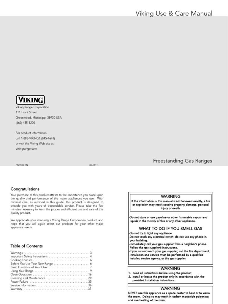 Viking Gas Range Use & Care Manual | PDF | Grilling | Baking