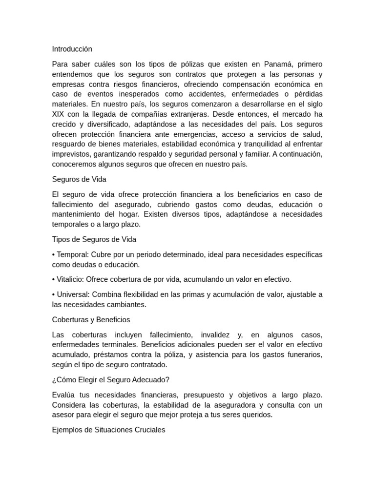 Tipos de Seguros en Panamá: Guía Completa | PDF | Seguro | Póliza de ...