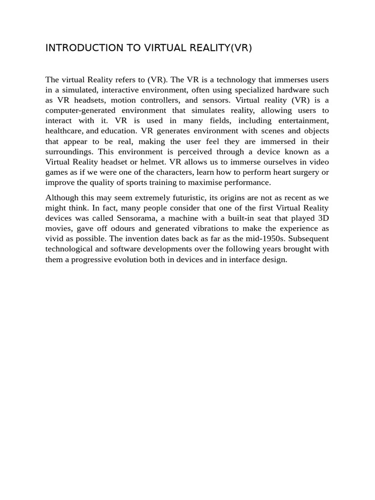 Introduction To Virtual Reality | PDF | Virtual Reality | New Media