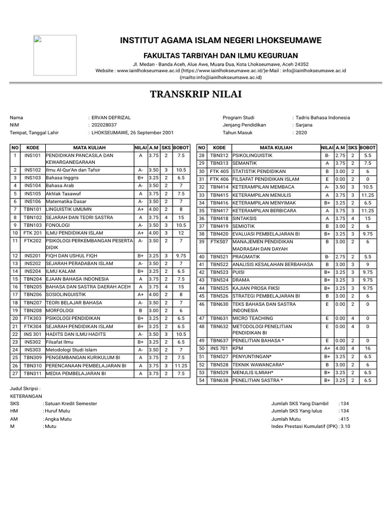 Transkrip Sementara 2 | PDF