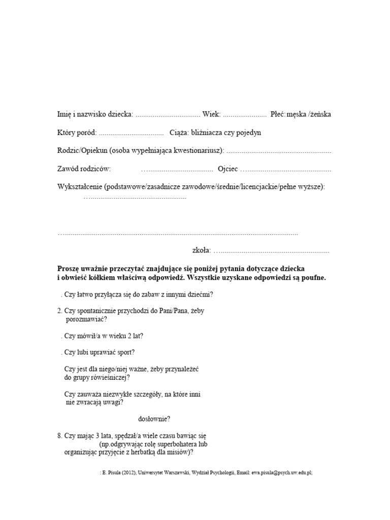 The Childhood Autism Spectrum Test CAST | PDF