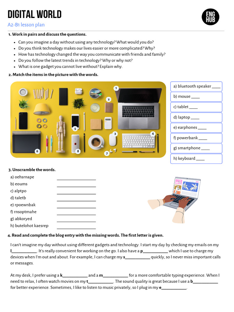 A2-B1 Digital World A4 Worksheet SV | PDF | Laptop | Computer Keyboard