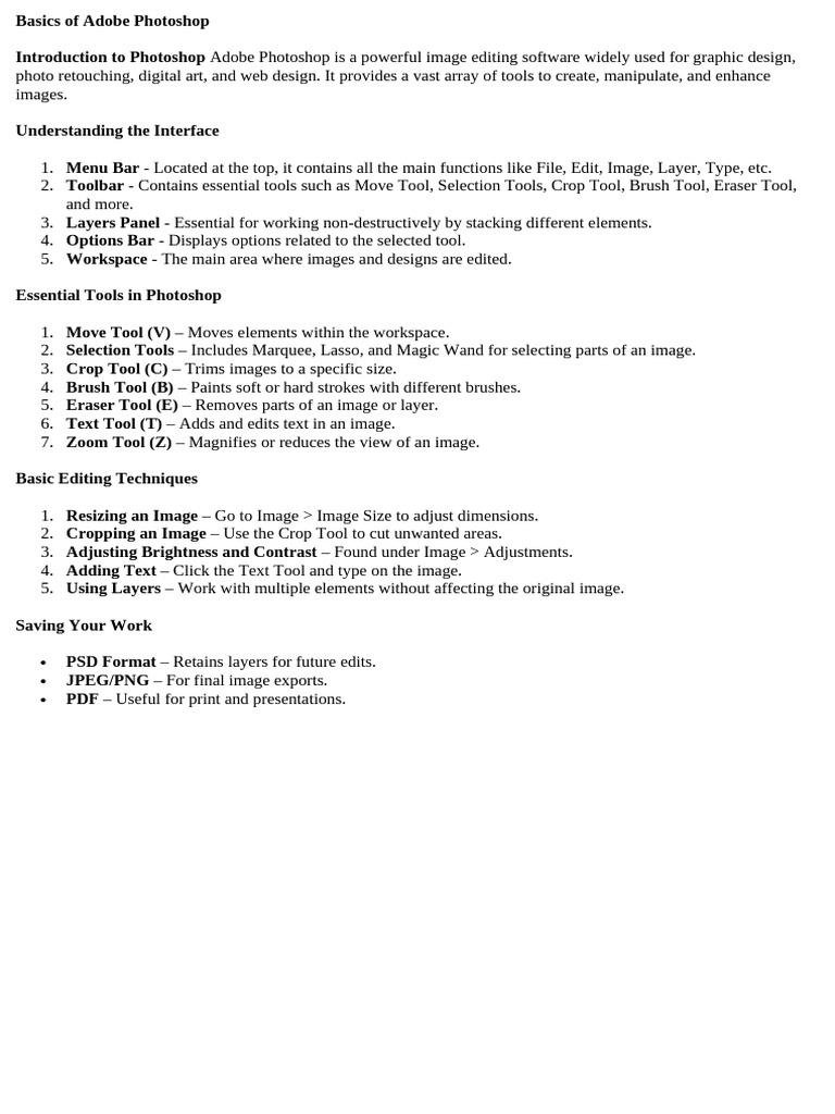 Photoshop Basics and Essential Tools | PDF