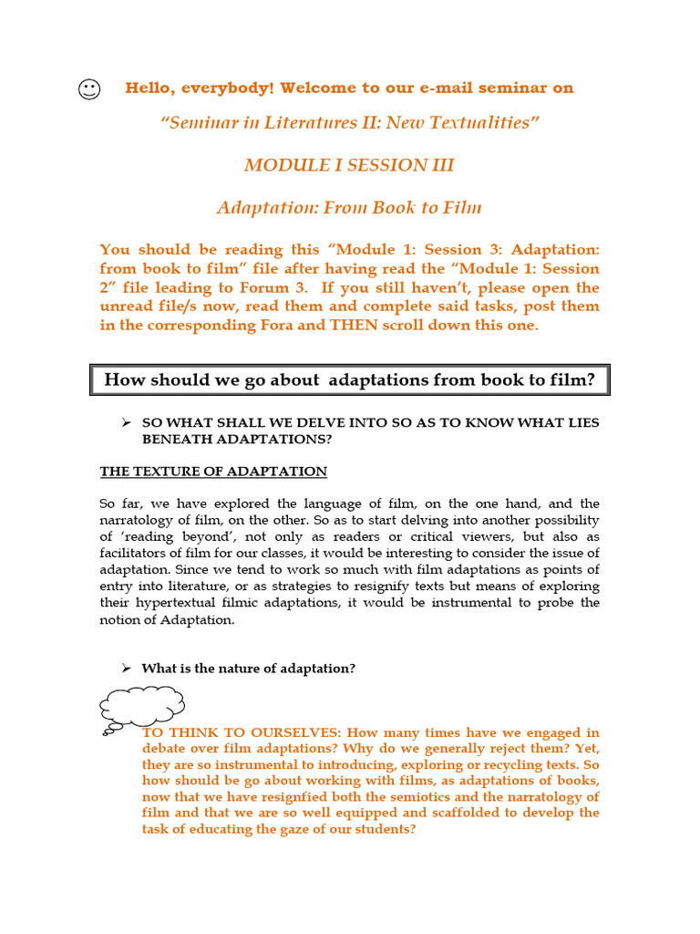Module - 1 - Session - 3 - Adaptation - From - Text - To - Film | PDF | Intertextuality | Discourse