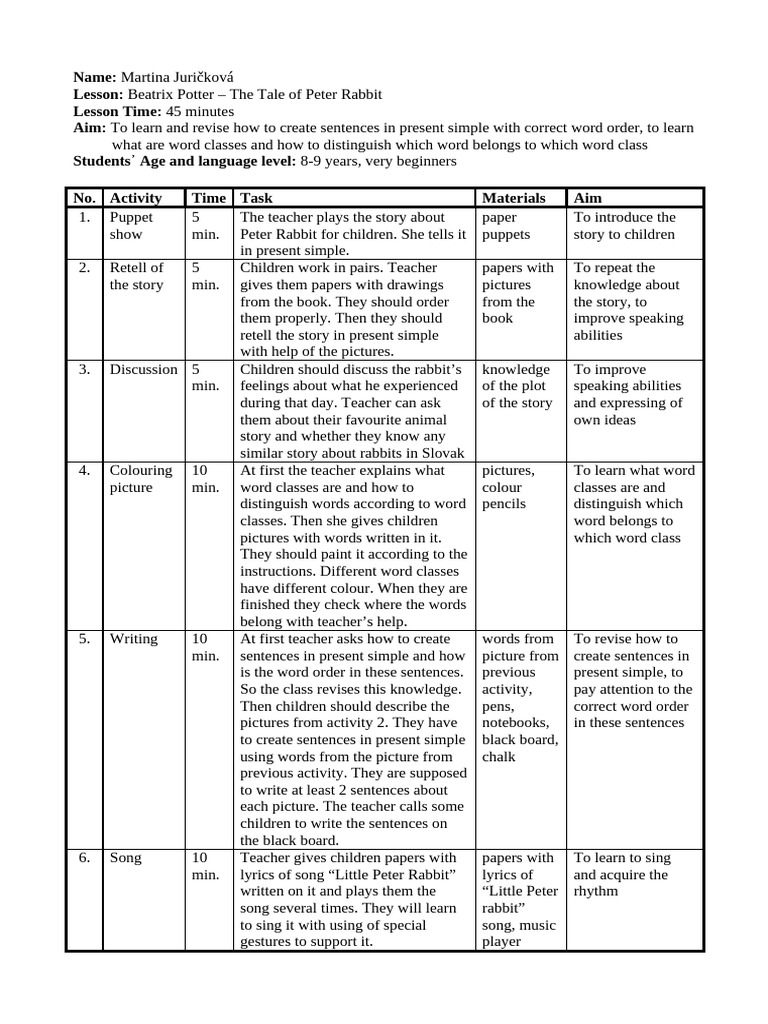 Teaching Present Simple with Peter Rabbit | PDF | Syntax | Linguistics