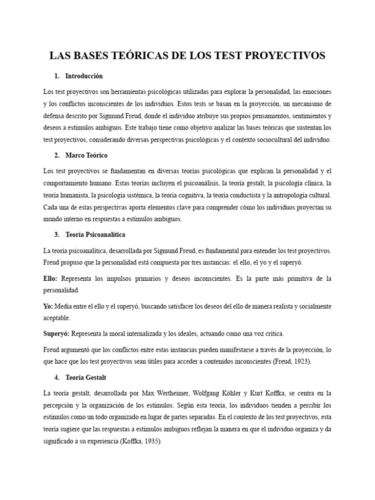 Las Bases Teóricas de Los Test Proyectivos | PDF | Sicología ...