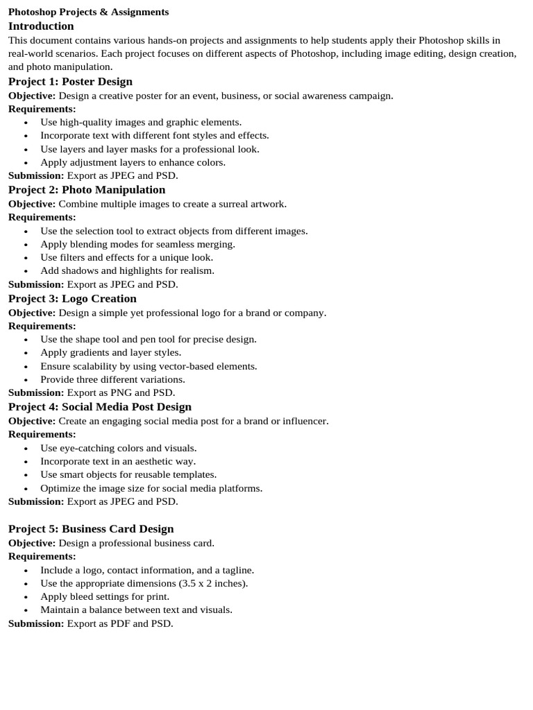 Photoshop Projects for Student Practice | PDF