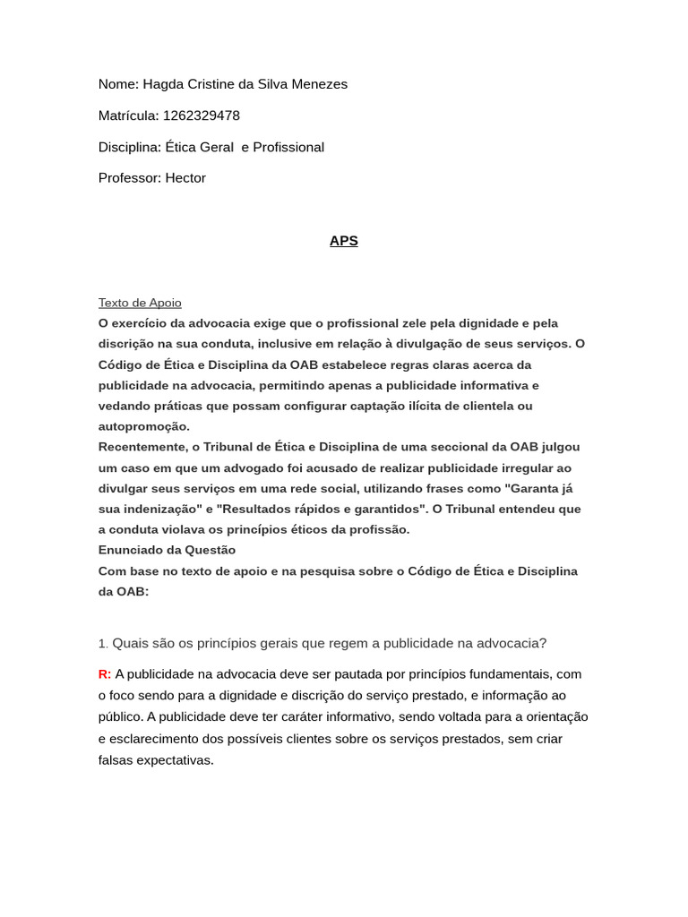 Modelo de Aps - Trabalho Ibmr | PDF | Advogado | Publicidade