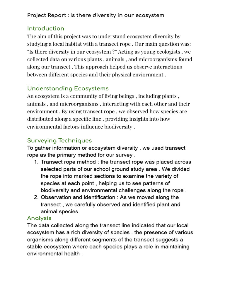 Report Ecosystem Project . | PDF