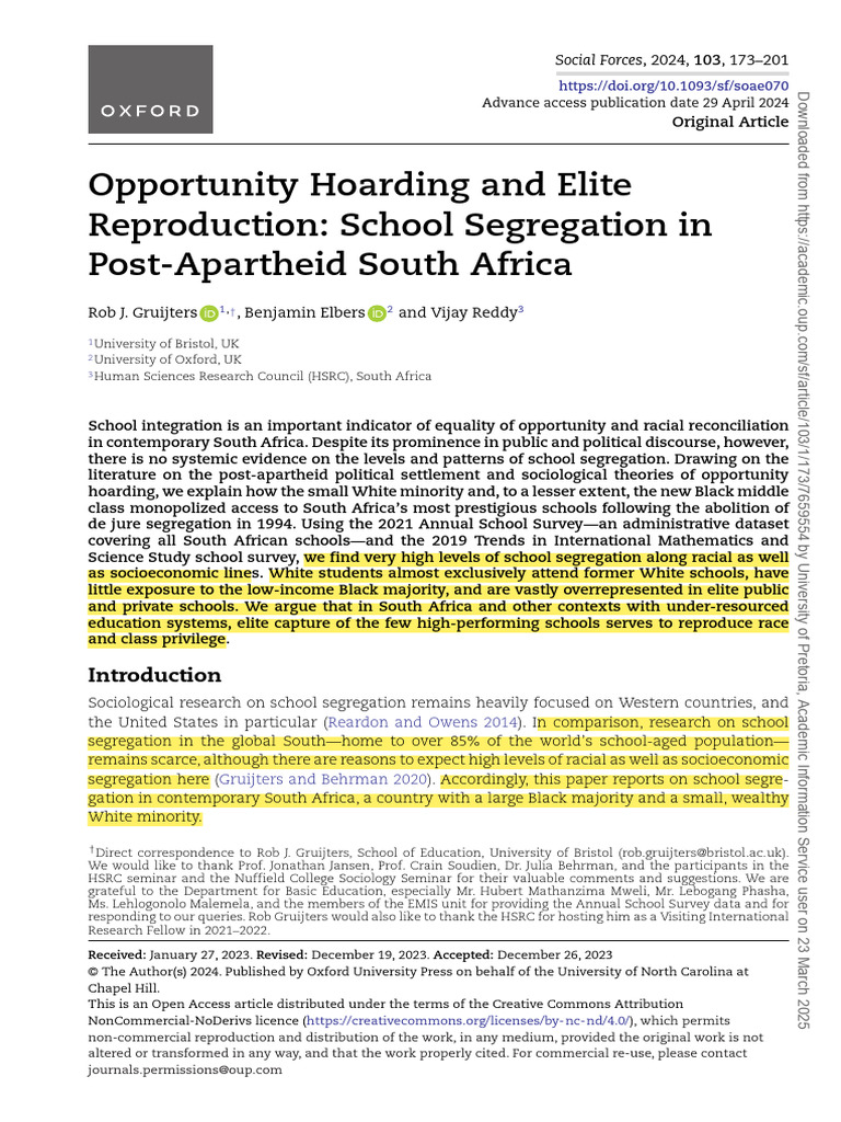 Opportunity Hoarding and Elite Reproduction | PDF | Apartheid | Racial ...