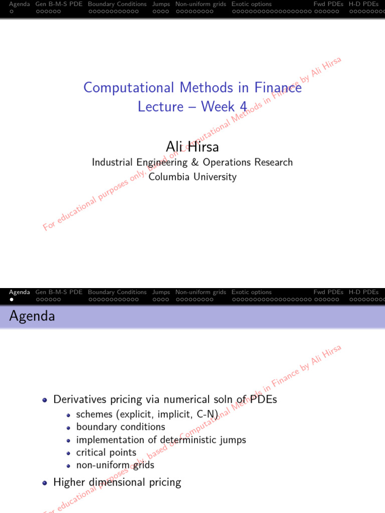 Lecture4 IEOR4732 | PDF | Partial Differential Equation | Option (Finance)