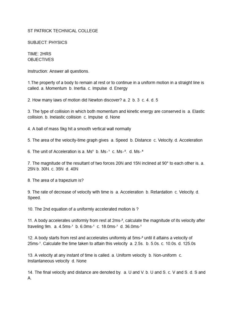Ss2 Physics Second Term - 1 | PDF | Velocity | Force