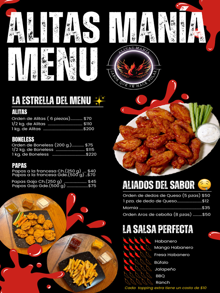 Menú de Alitas y Combos en Alitas Manía | PDF | Alimentos | Cocina