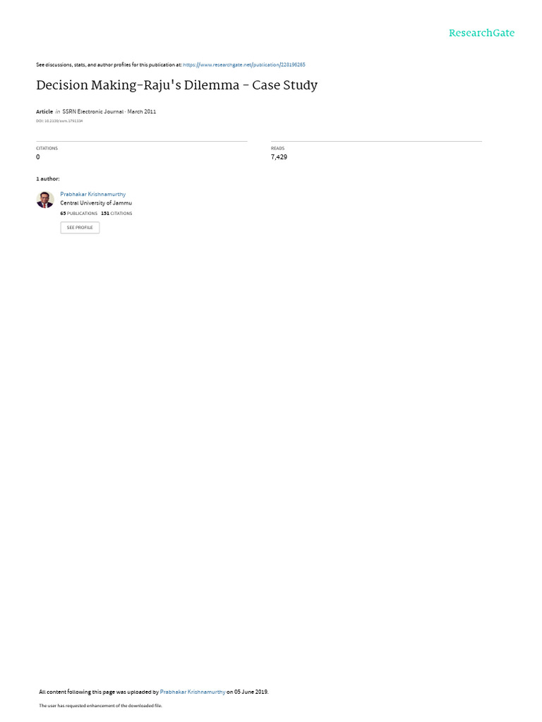 Decision Making-Rajus Dilemma - Case Study-1 | PDF | Employment | Prices