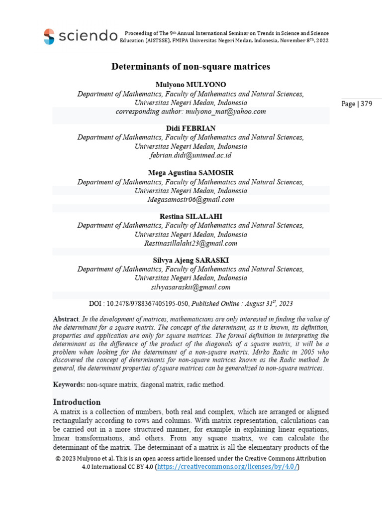 Determinants of Non-Square Matrices | PDF | Determinant | Matrix ...