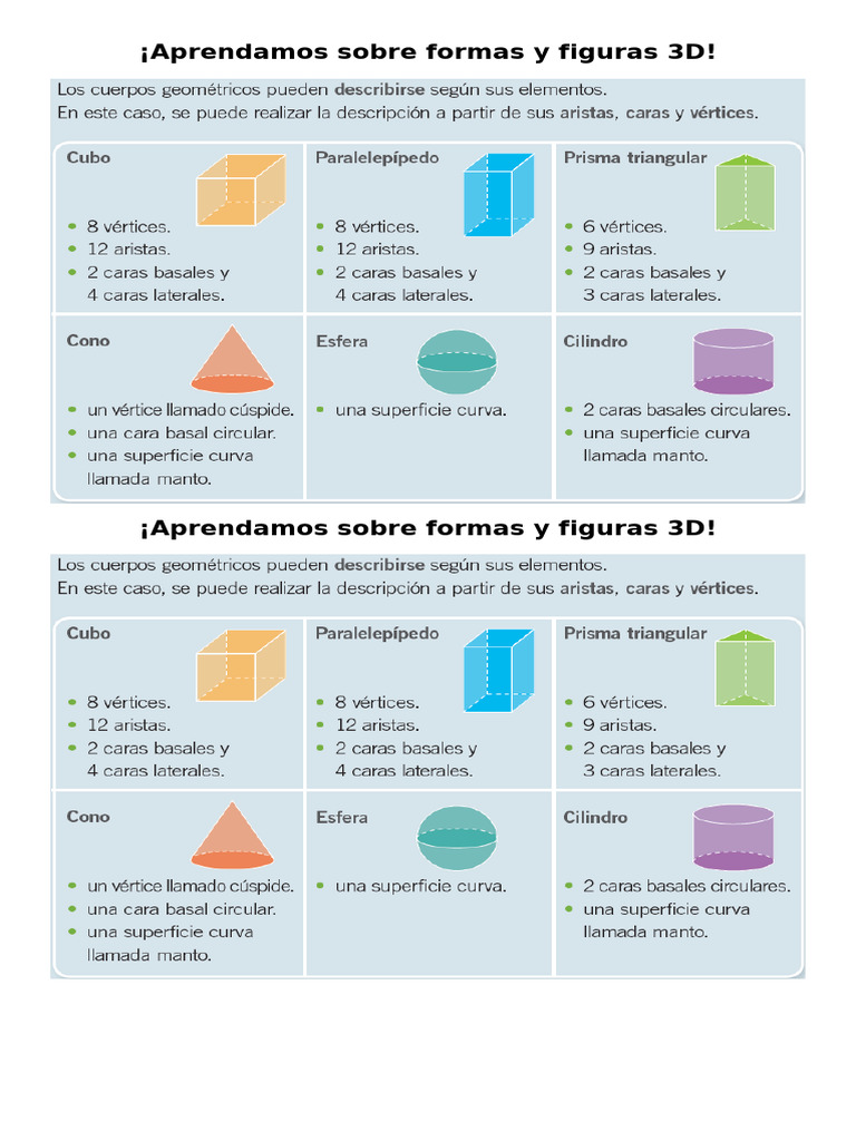 Aprendamos sobre formas y figuras 3D | PDF