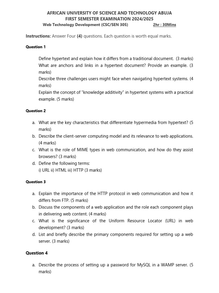 WEB TECHNOLOGY DEVELOPMENT EXAMS | PDF