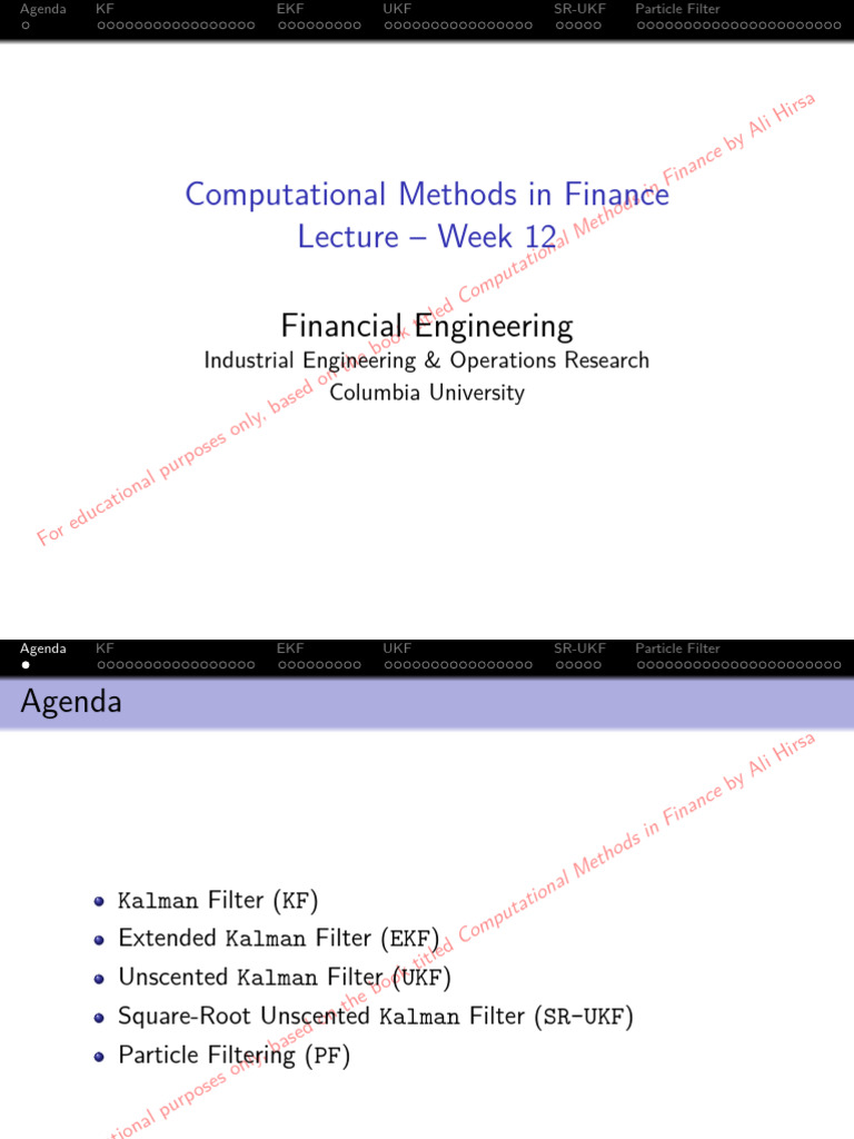 lecture12_IEOR4732 | PDF | Kalman Filter | Statistical Inference
