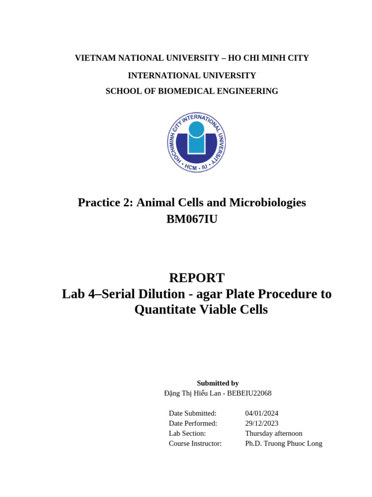 Lab 4-Serial Dilution - Agar Plate Procedure To Quantitate Viable Cells ...